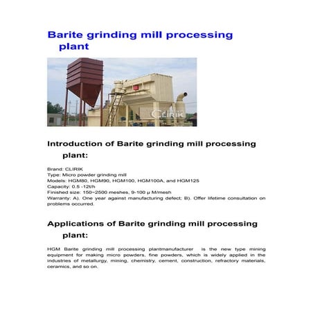 Barite grinding mill processing plant | DOC