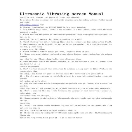 Ultrasonic vibrating screen manual | PDF