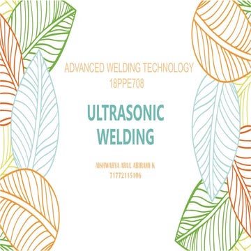 ULTRASONIC WELDING PROCESS FOR ADVANCED WELDING TECHNOLOGY | PDF