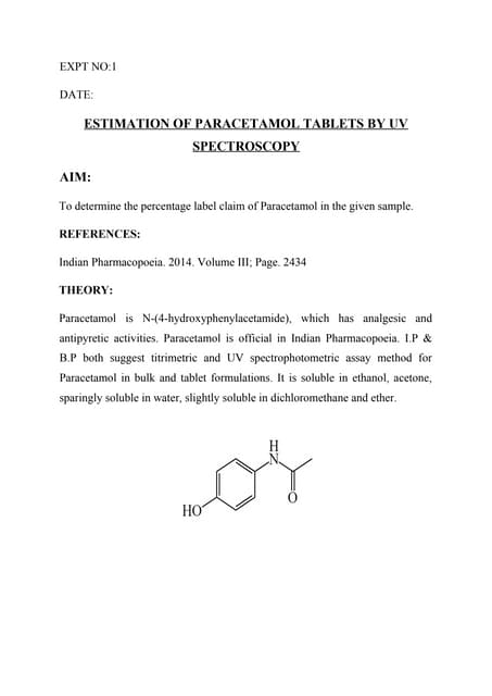 Determination of the potency of Paracetamol (Napa) tablet by UV ...