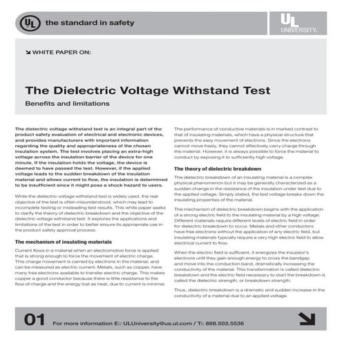 UL White Paper Dielectric Voltage Withstand Test | PDF