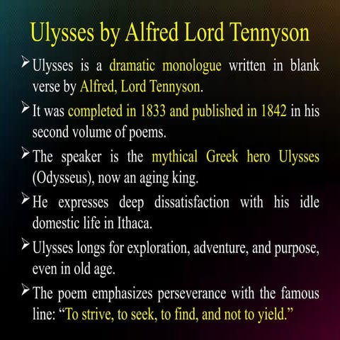A PPT on Alfred Lord Tennyson's Ulysses. | PPTX