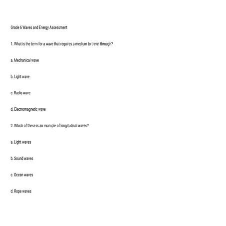 Questions on wave for grade 6 science student | PDF