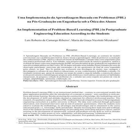 Uma implementacao-da-aprendizagem-baseada-em-problemas-pbl-ribeiro-mizukami | PDF | Postgraduate ...