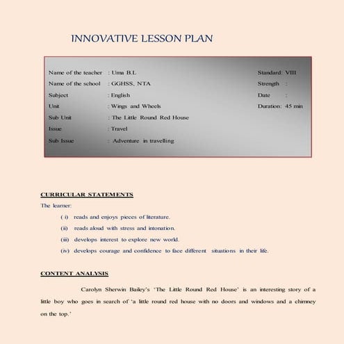 INNOVATIVE LESSON PLAN | DOCX
