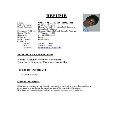 Umair mehmood khokhar cv,detail | PDF | Computer Networking | Computing