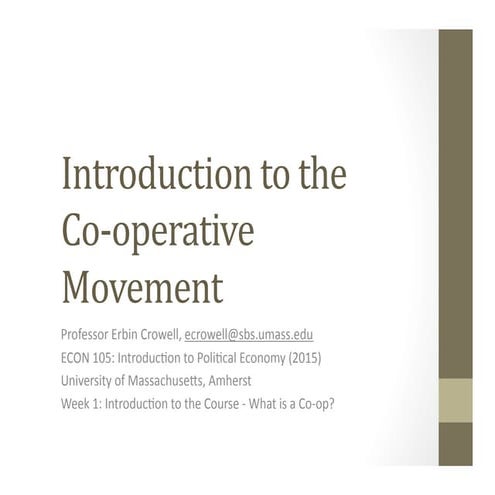 Introduction to the Co-operative Movement, UMASS Amherst | PDF