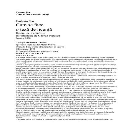 Umberto eco cum se face o teza de licenta | DOC