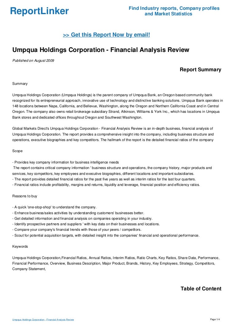 Umpqua Holdings Corporation - Financial Analysis Review
