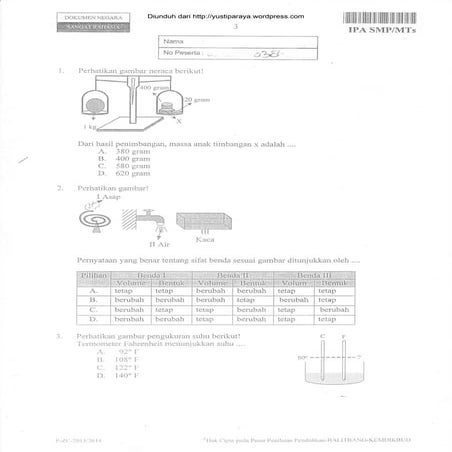 Soal un ipa smp 2014 2 | PDF