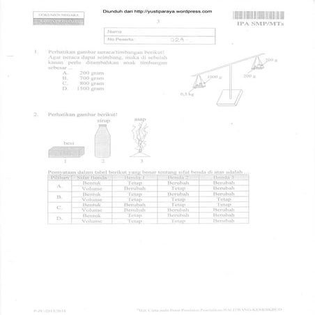 SOAL Un ipa-smp-mts-2014-kd-cara-seorang-bertambah | PDF