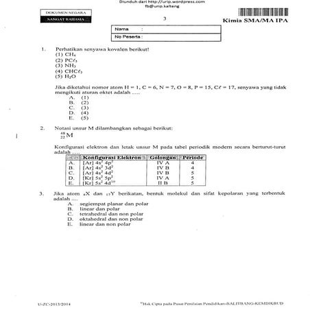 Soal Un kimia-2014-ch4-m22 | PDF