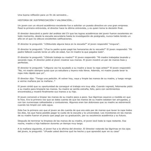 Una buena reflexión para un fin de semestre | DOCX