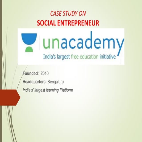 CASE STUDY on Unacademy START-UP Success STORY | PPTX