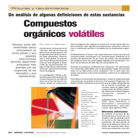 Compuestos Orgánicos Volátiles (COVs): Un análisis de algunas ...