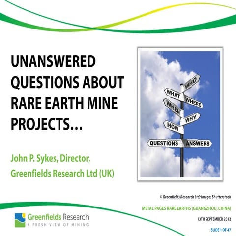 Unanswered Questions About Rare Earth Mine Projects - Sept 2012 ...