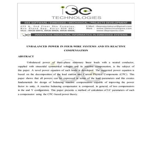 Unbalanced Power In Four Wire Systems And Its Reactive Compensation Docx Physics Science
