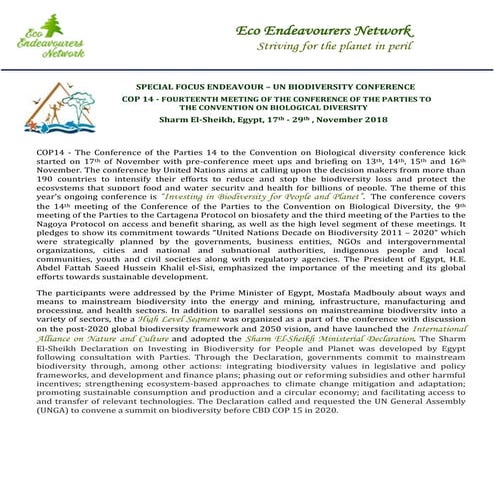 UN Biodiversity Conference - COP 14 - Special Focus | PDF