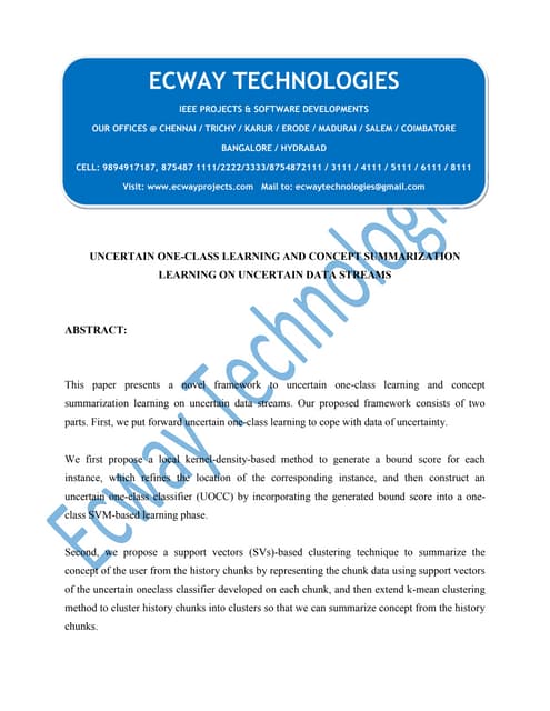Uncertain One Class Learning And Concept Summarization Learning On