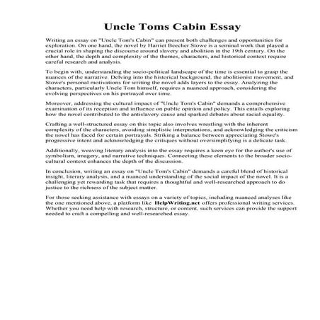 Uncle Toms Cabin Essay | PDF