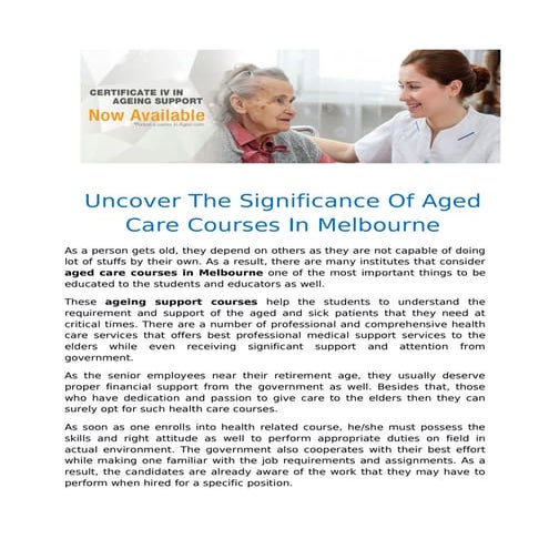 Uncover The Significance Of Aged Care Courses In Melbourne | PDF ...