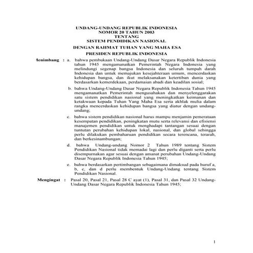 Uu No 20 2003 Sistem Pendidikan Nasional | DOCX