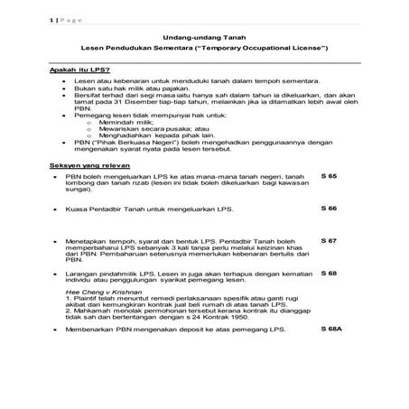 Undang-undang Tanah - Lesen Pendudukan Sementara atau Temporary Occupational License | DOCX
