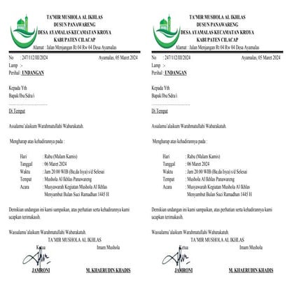 Contoh Membuat Surat Undangan dengan Kop | DOCX