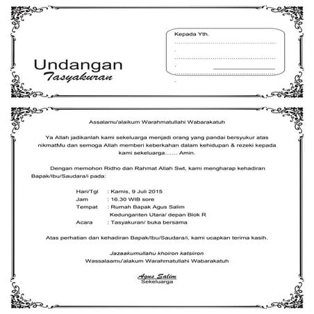 Undangan Syukuran Rumah 2 lembar word siap edit | DOC