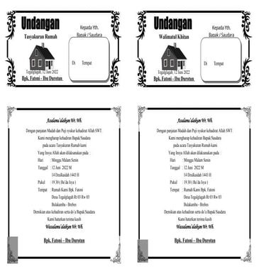 Undangan Syukuran Rumah 2 lembar word siap edit | DOC