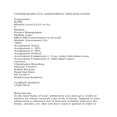 UNDERGRADUATE ASSIGNMENT SPECIFICATION ProgrammeBABSModule .docx