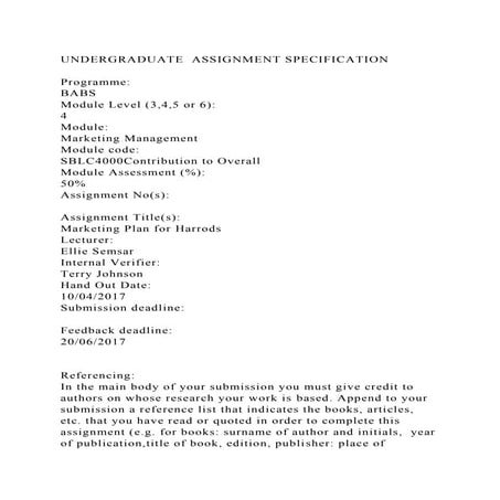 Undergraduate Assignment Specification Programmebabsmodule Docx