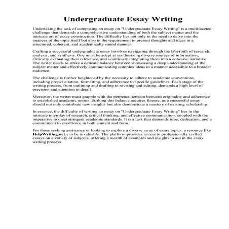 Undergraduate Essay Writing. The best way to Successfully Apply for an ...