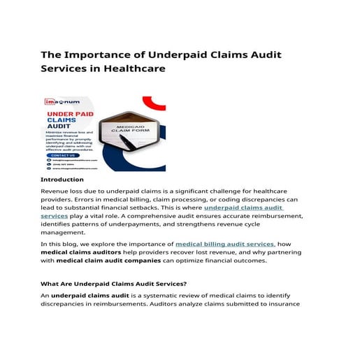 Underpaid Claims Audit Services Comprehensive Medical Billing & Coding ...