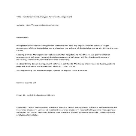 Underpayment analyzer revenue management | PDF