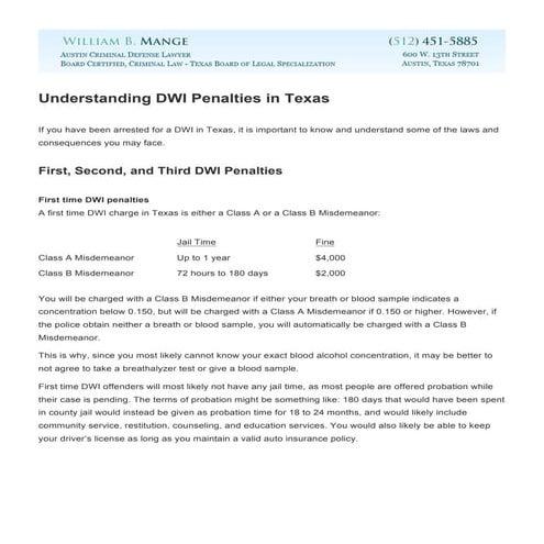Understanding DWI penalties in Texas | PDF | Crime & Harmful Acts to ...