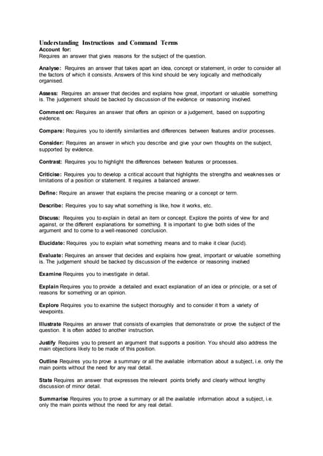 Understanding Instructions And Command Terms | PDF Understanding Instructions And Command Terms | PDF