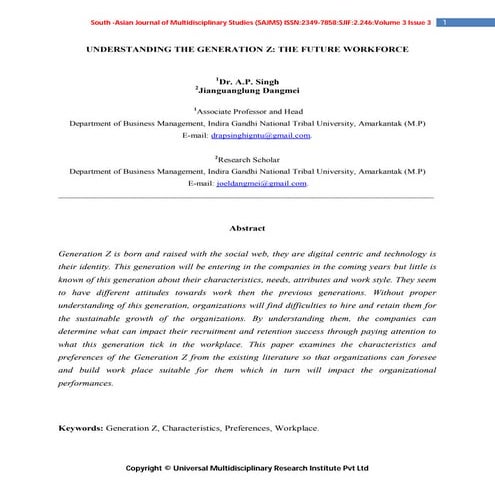 Understanding the Generation Z: The Future Workforce | PDF