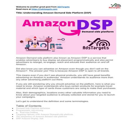 Understanding amazon demand side platform (dsp) | PDF