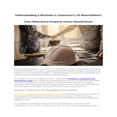 Understanding A Mechanic’s, Contractor’s, Or Materialman’s Lien-What ...