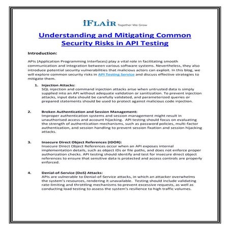 Understanding And Mitigating Common Security Risks In Api Testingpdf