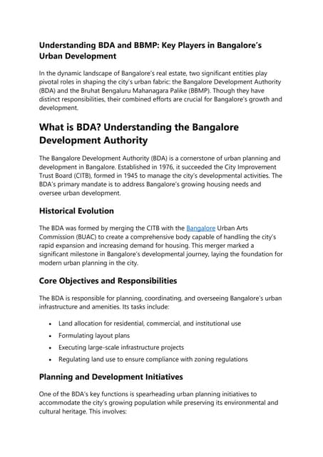 What is BDA? Understanding the Bangalore Development Authority | PPTX ...