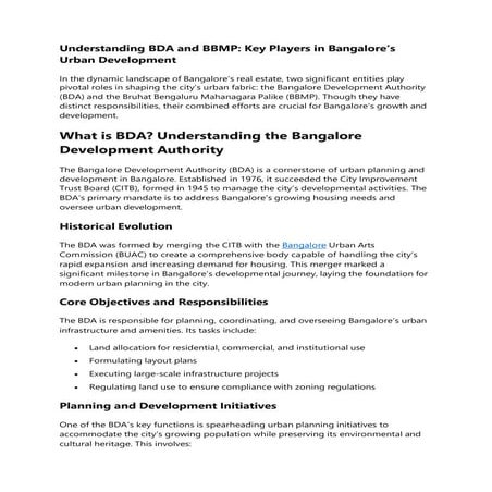 What is BDA? Understanding the Bangalore Development Authority | PPTX