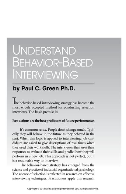 Actions Speak! Behavior-based Interviewing | PDF