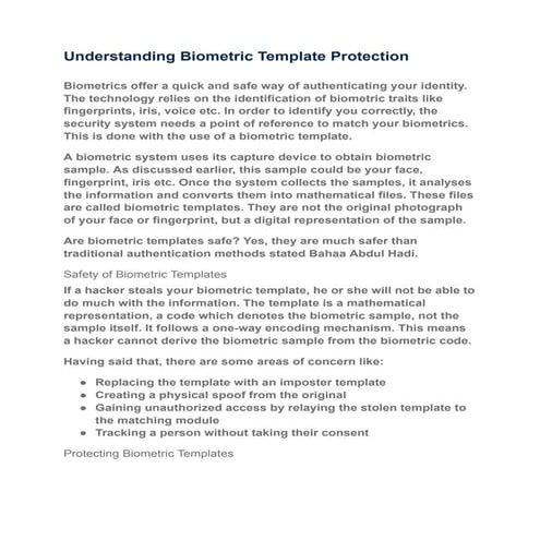 Understanding Biometric Template Protection Pdf
