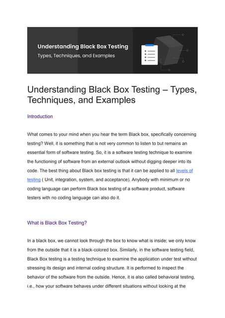 Black Box Testing | PDF