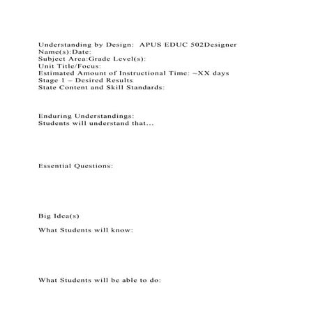 Understanding by Design APUS EDUC 502Designer Name(s)DateSub.docx