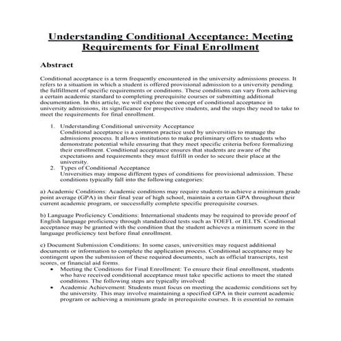 Understanding Conditional Acceptance: Meeting Requirements for Final ...
