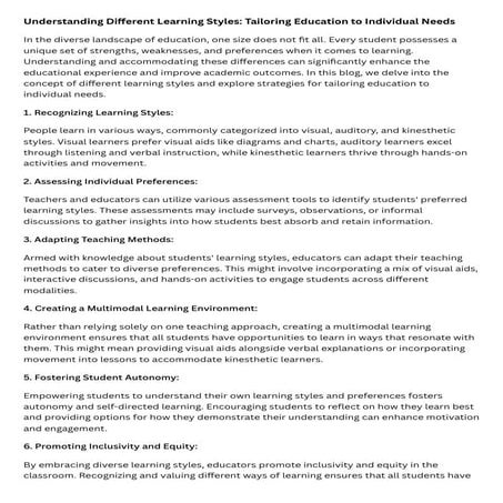 Understanding Different Learning Styles Tailoring Education to ...