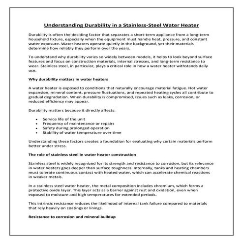Understanding Durability in a Stainless-Steel Water Heater | PDF